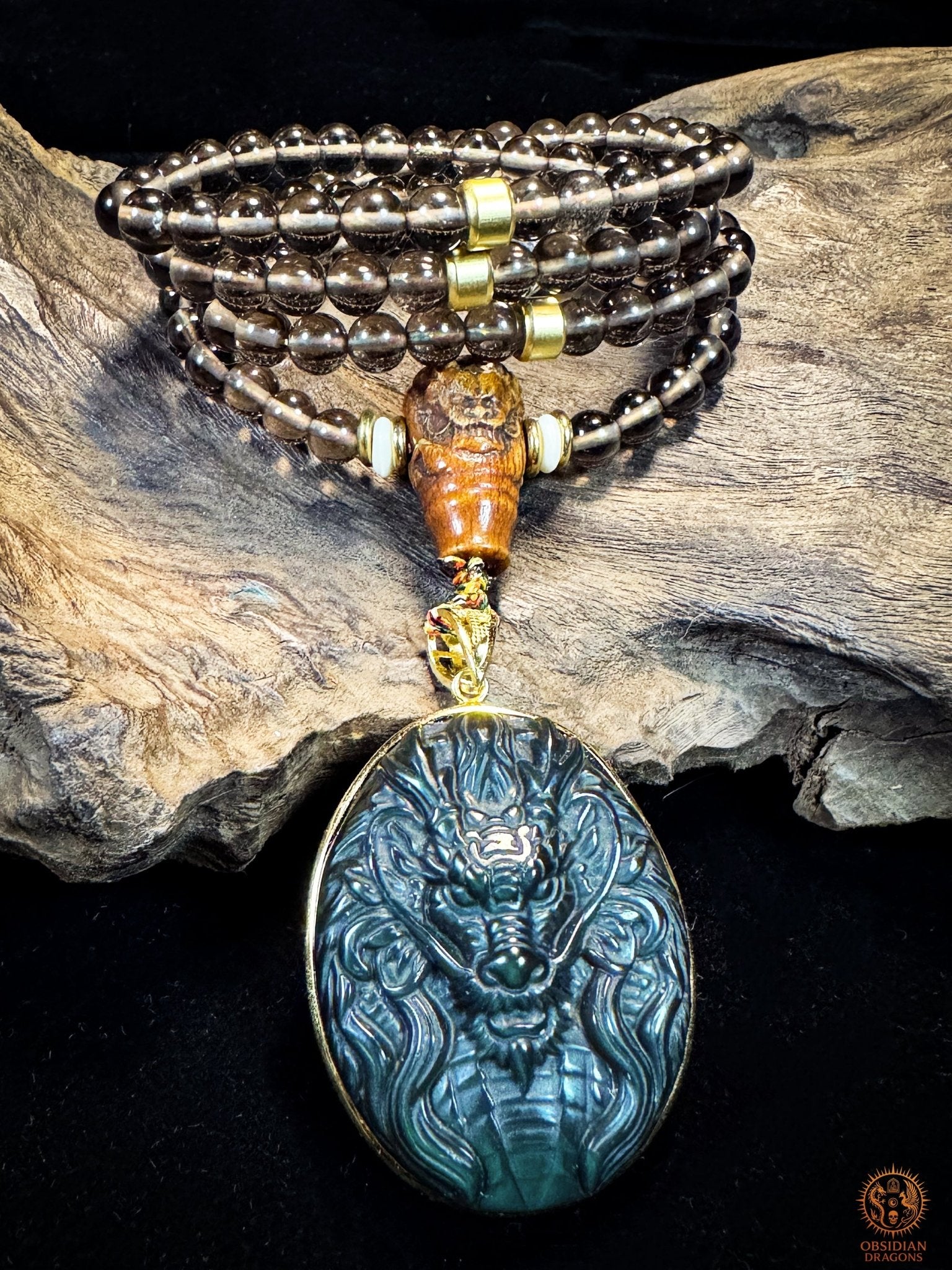 Mala en Obsidienne Dragon – Talisman de Protection Unique – obsidian ...