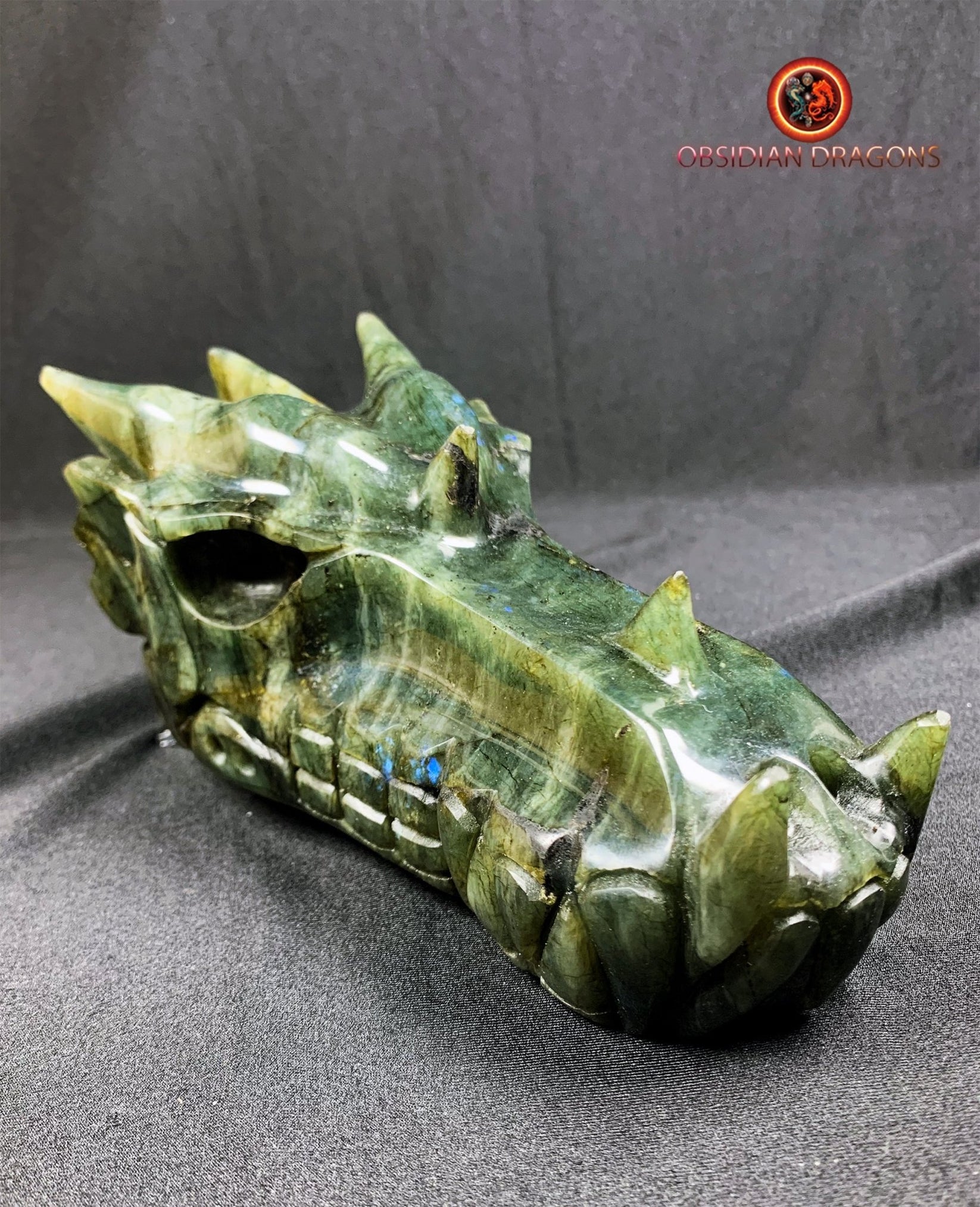 Grand crâne de dragon- Labradorite- Unique – obsidian dragons