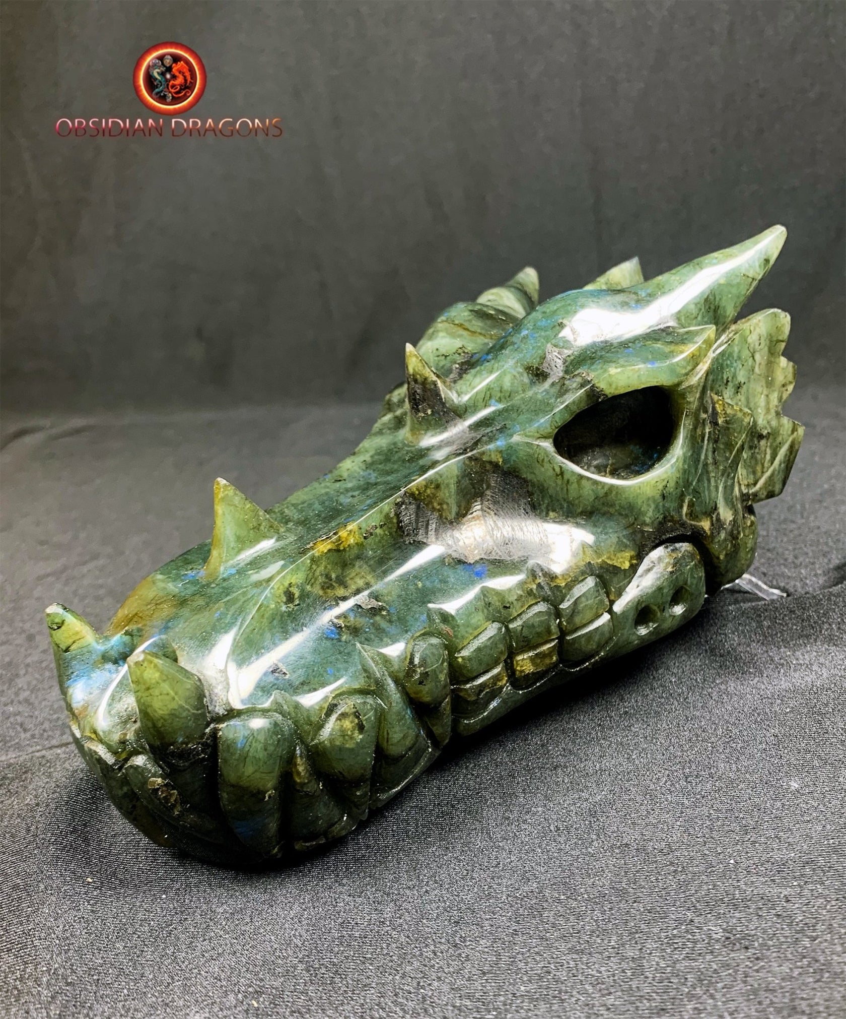 Grand crâne de dragon- Labradorite- Unique – obsidian dragons