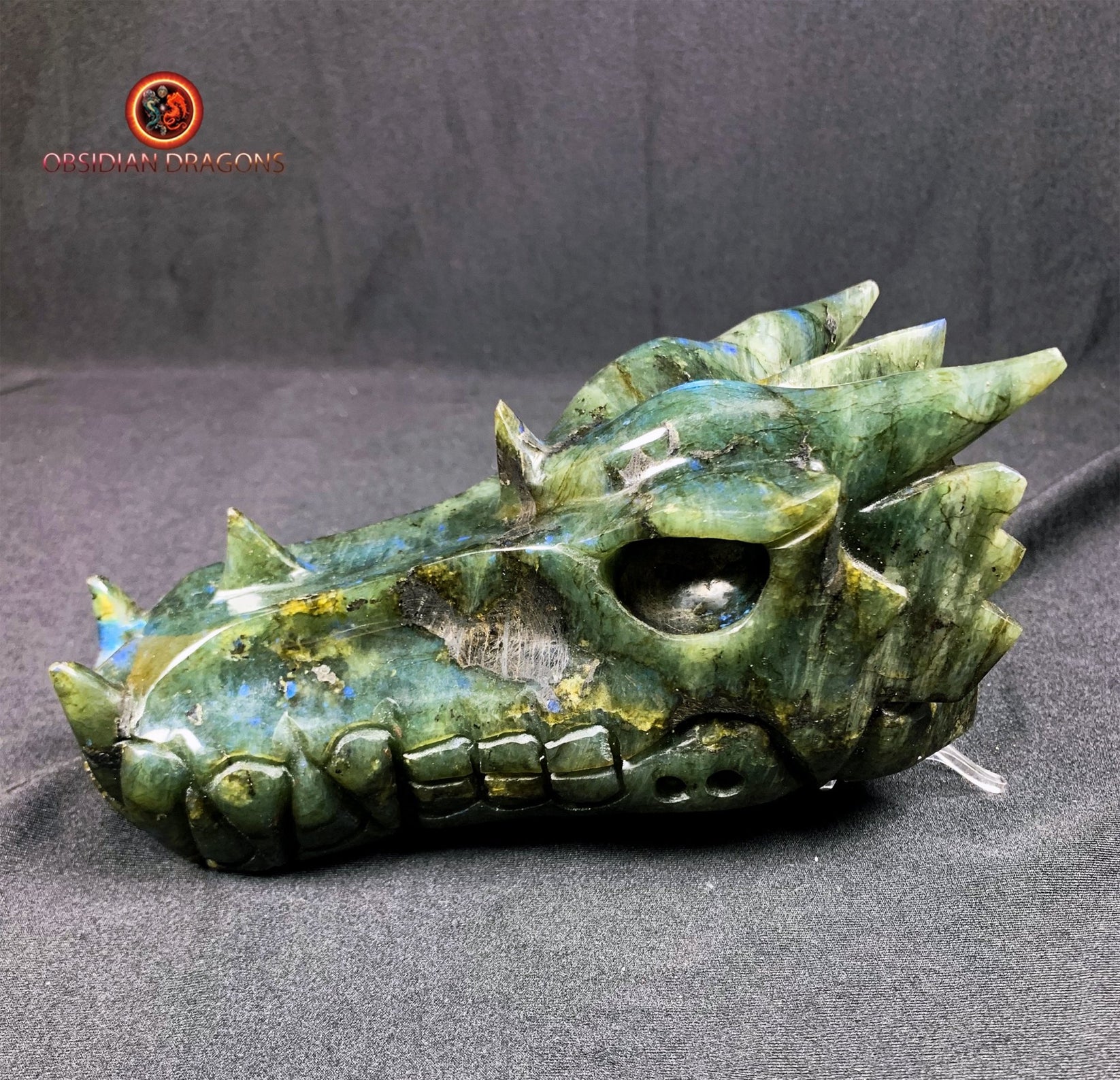 Grand crâne de dragon- Labradorite- Unique – obsidian dragons