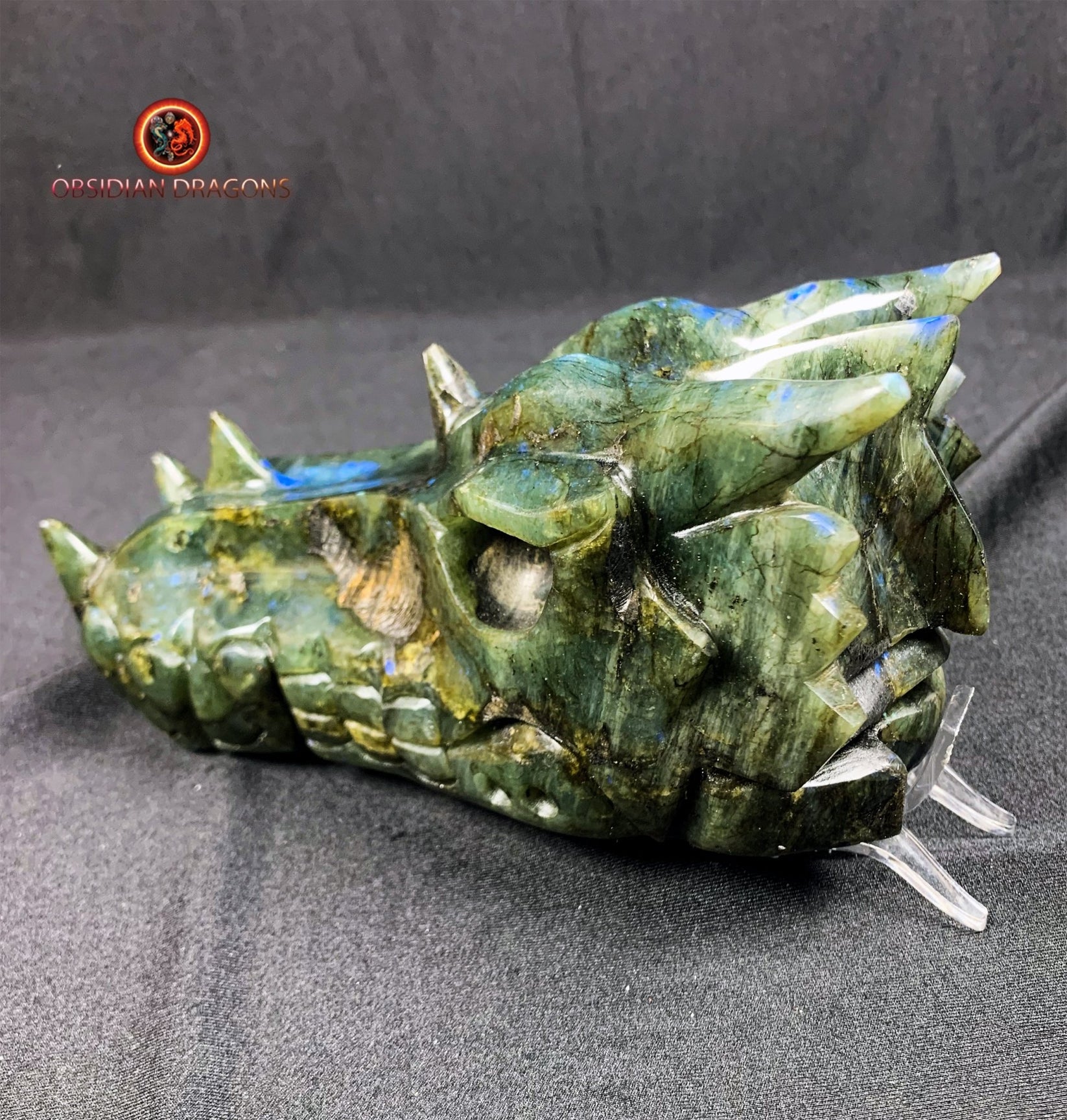 Grand crâne de dragon- Labradorite- Unique – obsidian dragons