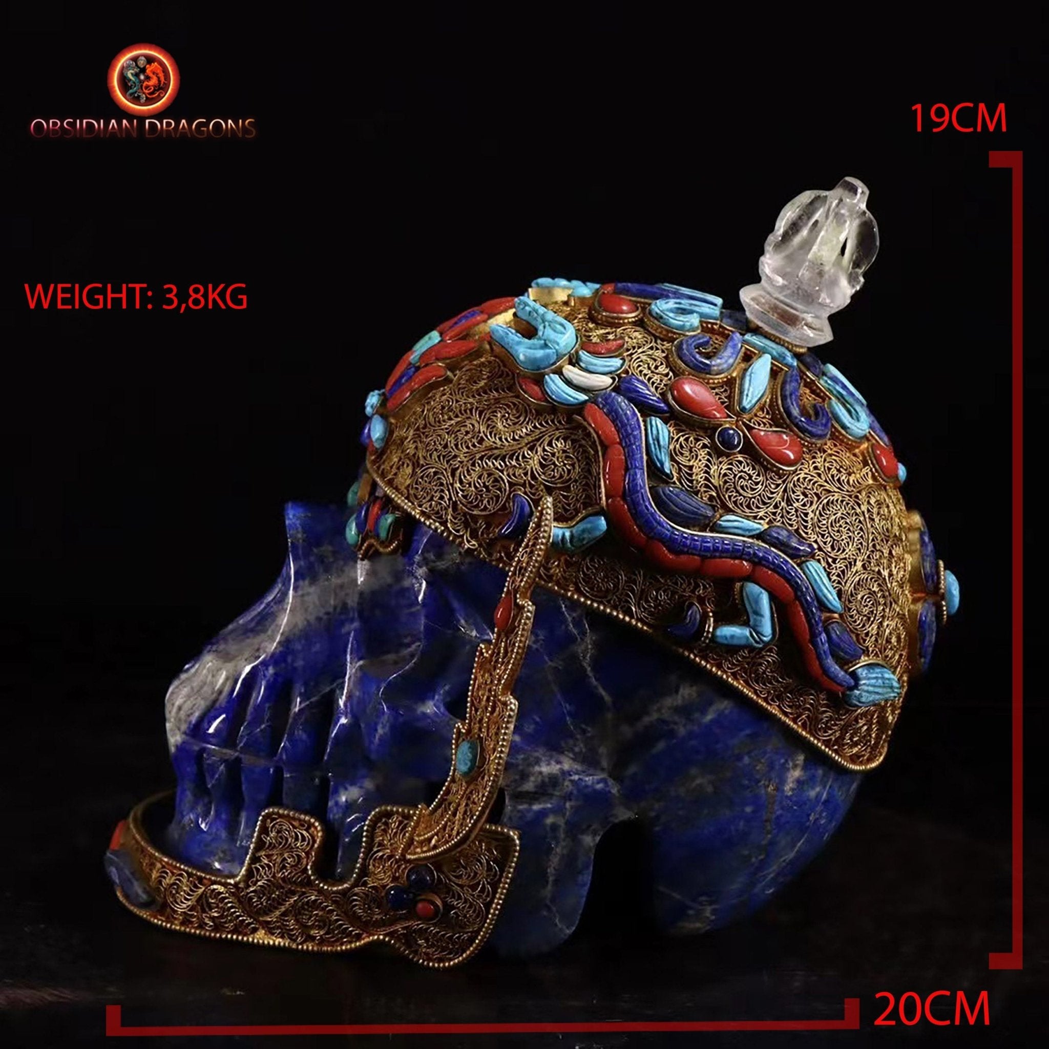 Crâne de cristal tibétain en lapis lazuli – obsidian dragons