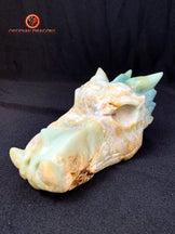 crâne de dragon- artisanal- amazonite- unique – obsidian dragons