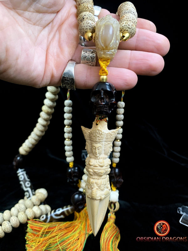 Grand mala artisanal- 108 graines de bodhi- Mahakala – obsidian dragons