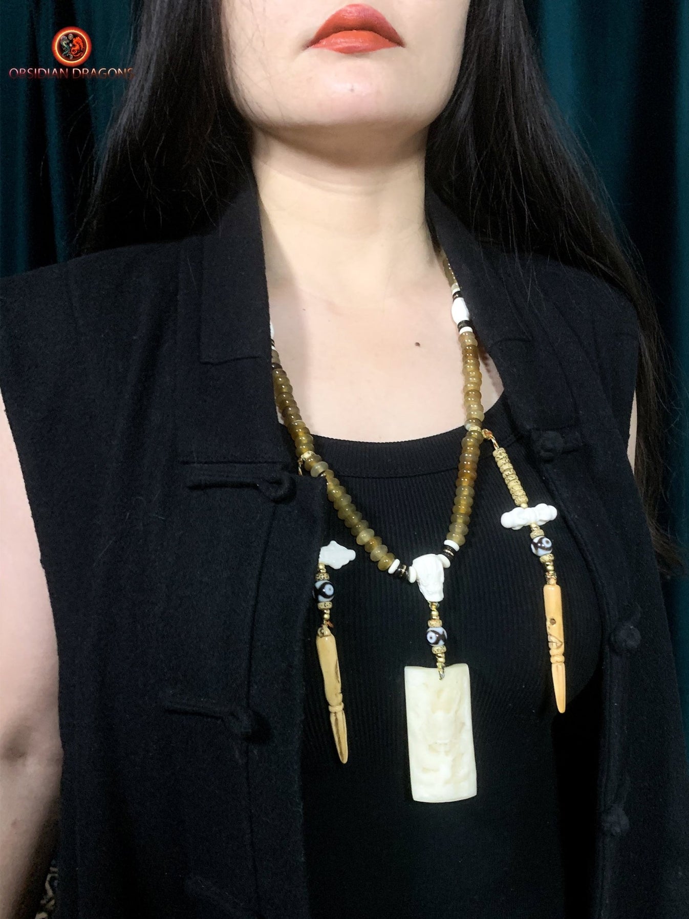 Mala artisanal- Traditionnel- tigre et dragon – obsidian dragons