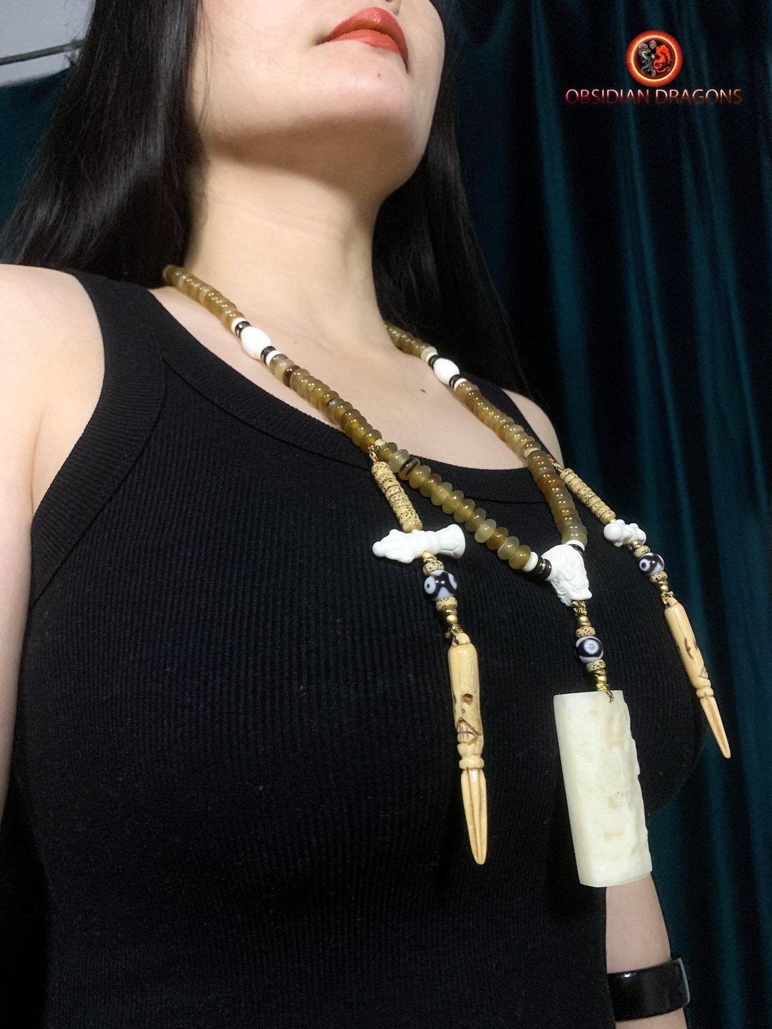 Mala artisanal- Traditionnel- tigre et dragon – obsidian dragons