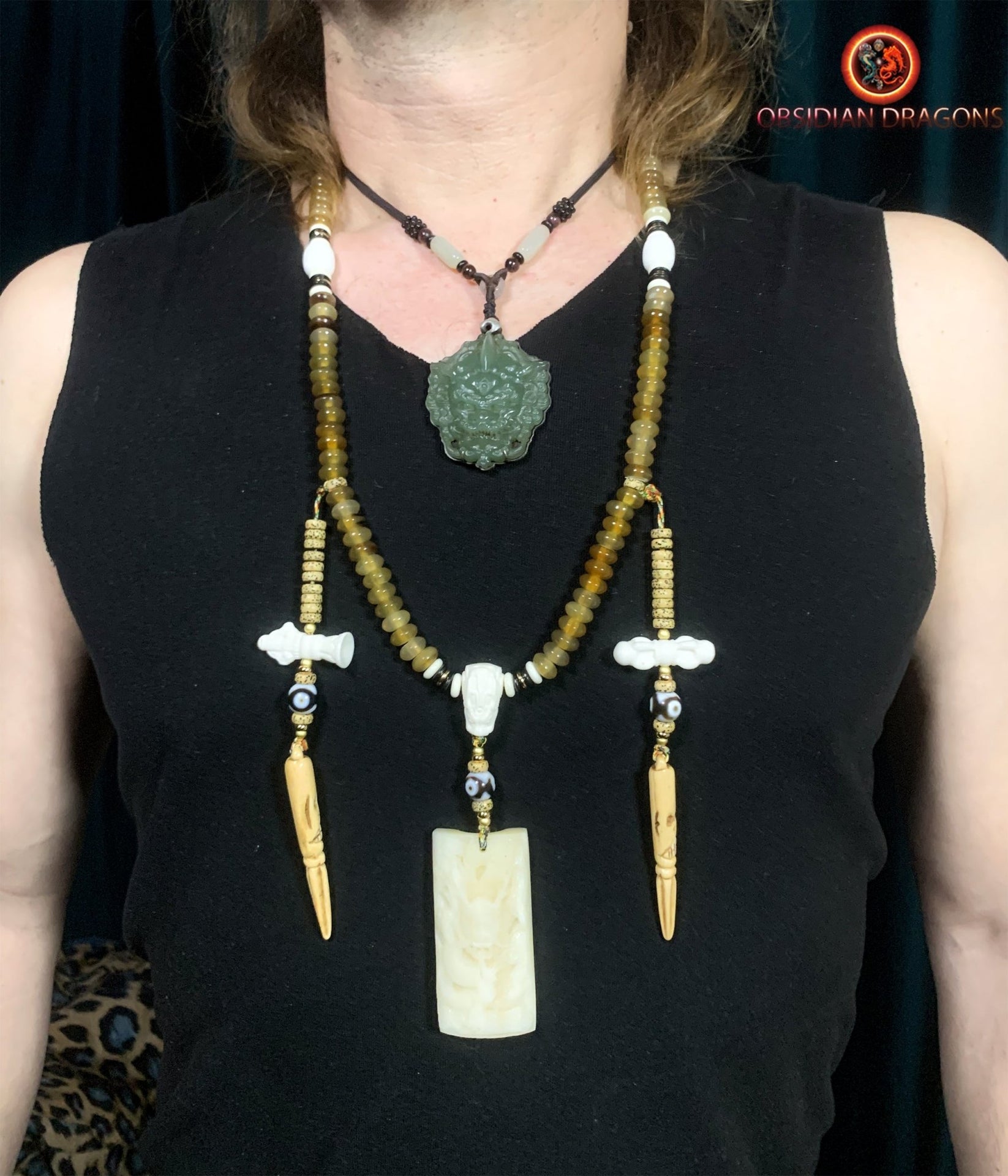 Mala artisanal- Traditionnel- tigre et dragon – obsidian dragons