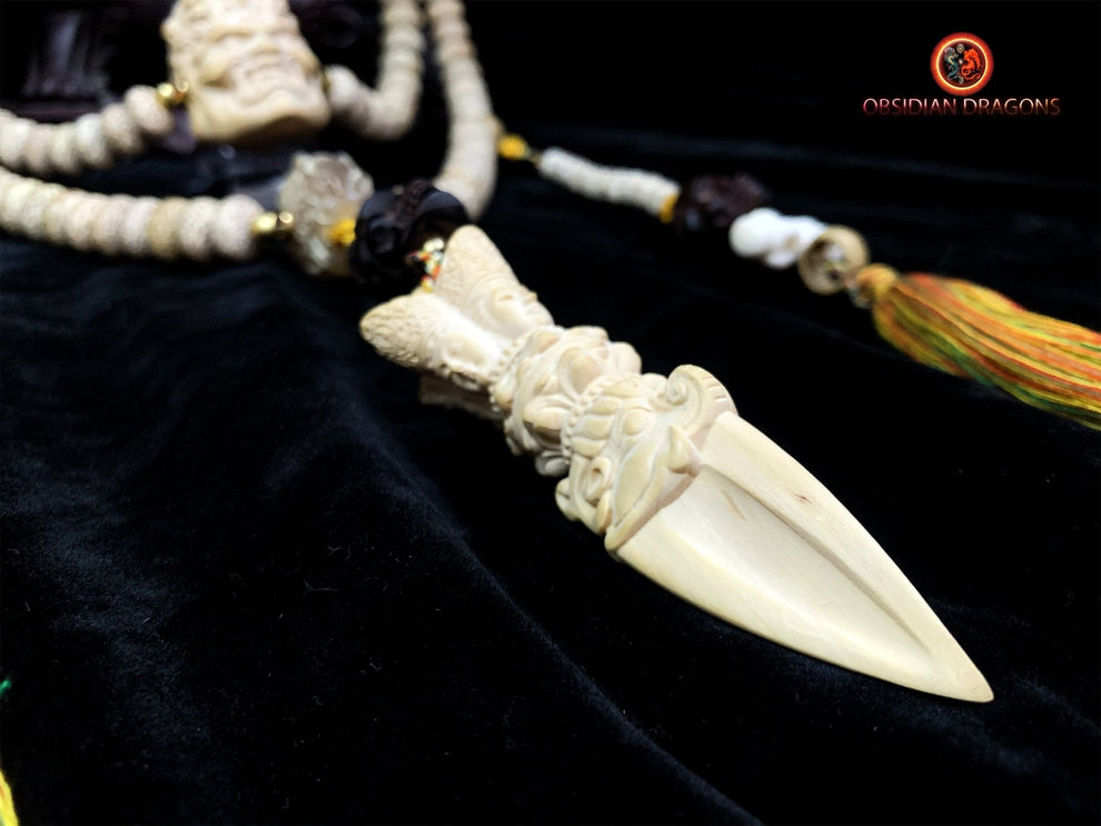 Grand mala artisanal- 108 graines de bodhi- Mahakala – obsidian dragons