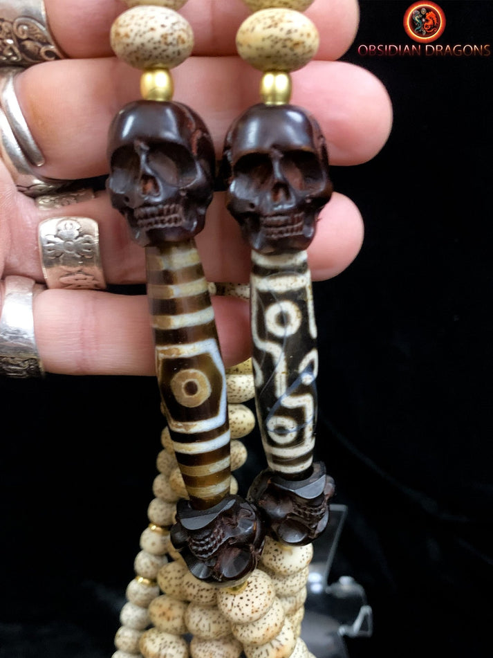 Grand mala artisanal- 108 graines de bodhi- Mahakala – obsidian dragons