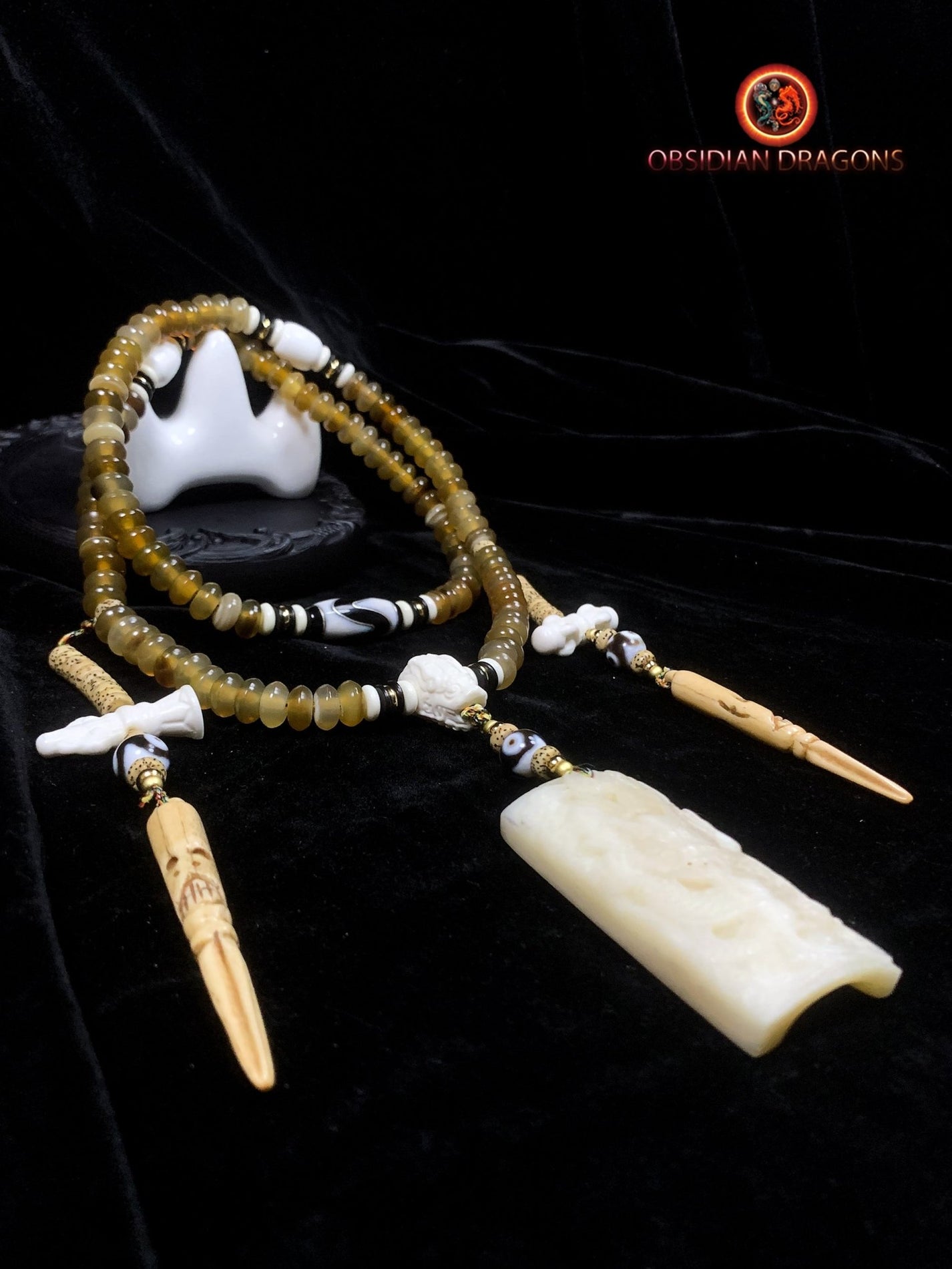 Mala artisanal- Traditionnel- tigre et dragon – obsidian dragons